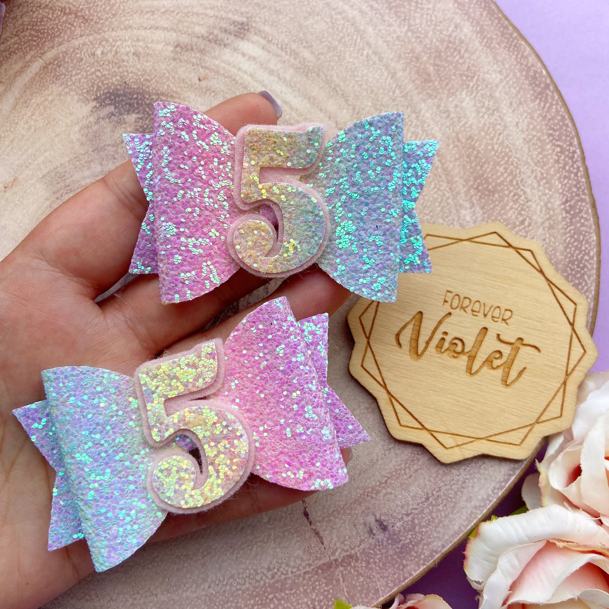 Glitter Number Birthday Bows – Forever Violet